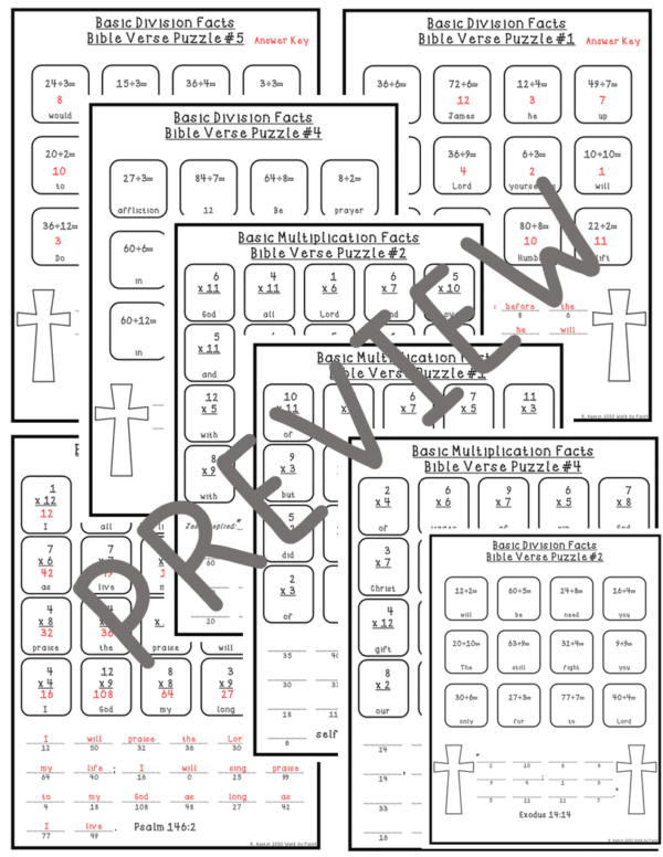 Basic Multiplication and Division Bible Verse Puzzles | Made By Teachers