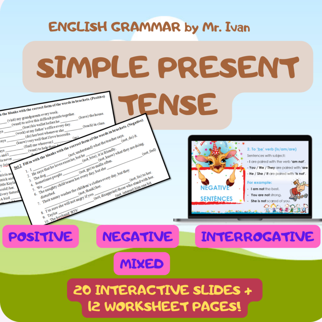 Simple Present Tense for Power Point Slides and PDF Worksheets - Made ...