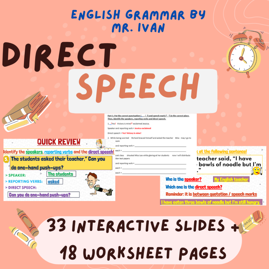 Direct Speech for Power Point Slides and PDF Worksheets - Made By Teachers