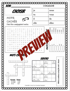 French Verb Choisir Worksheet - 6 Activities - One Page Printable ...