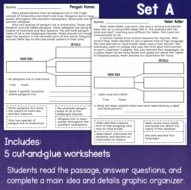 Main Idea and Details Passages Reading Comprehension Activities - Made ...