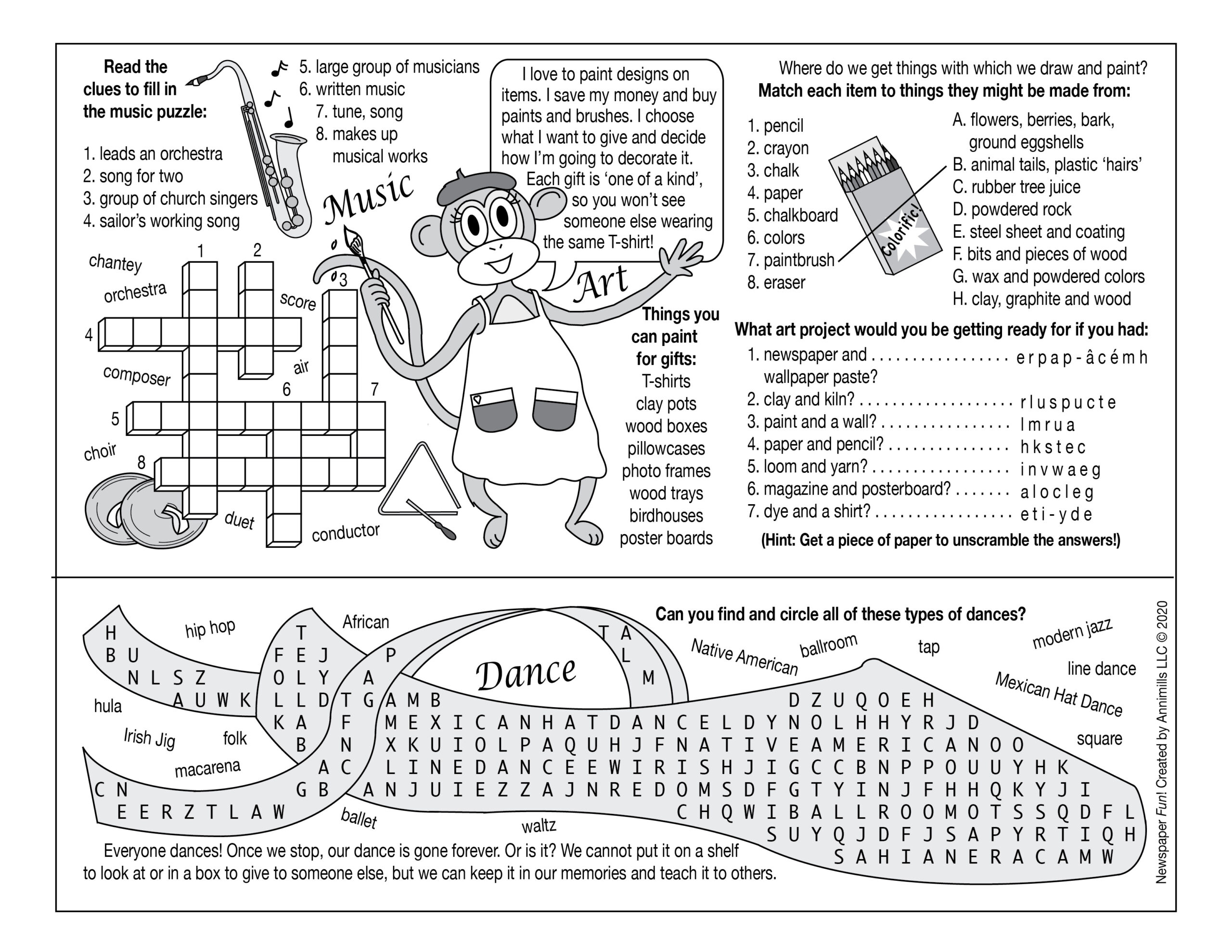 Art Printable Puzzles – Music, Dance, Painting, Crafts, Writing - Made ...