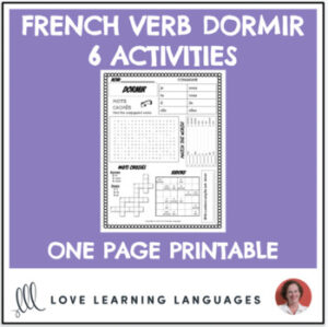 French Verb Dormir Worksheet - 6 Activities - One Page Printable | Made ...