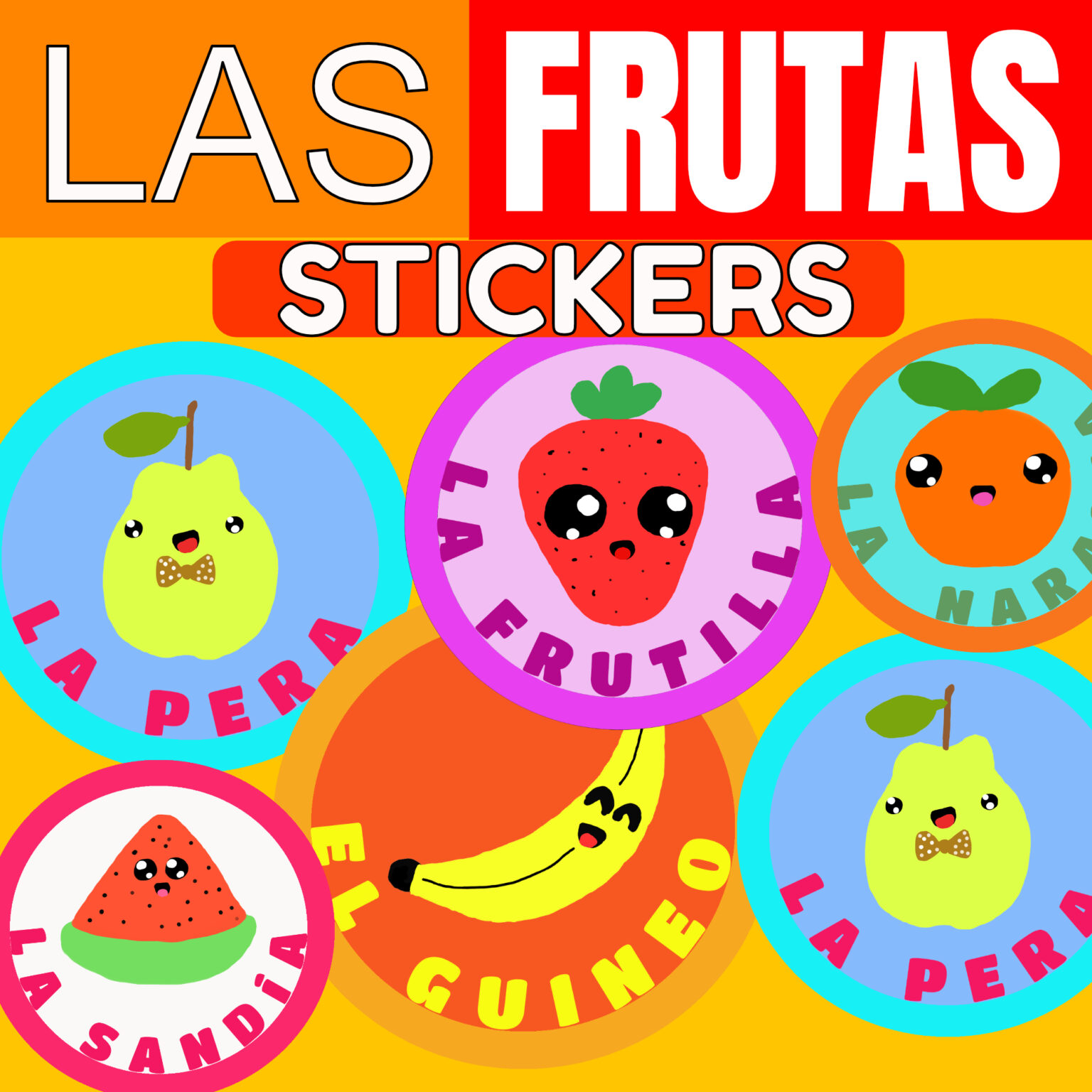Cute fruits in Spanish stickers las frutas Spanish classroom decor ...