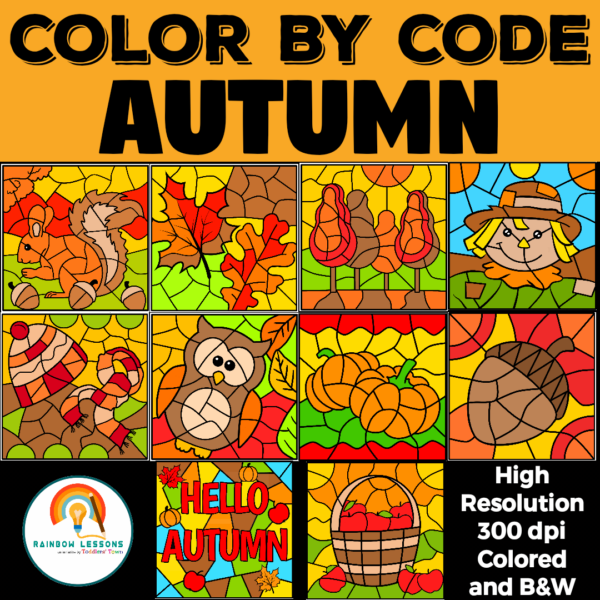 Autumn Color By Number Clipart | Color by Code Fall ClipArt | Fall ...