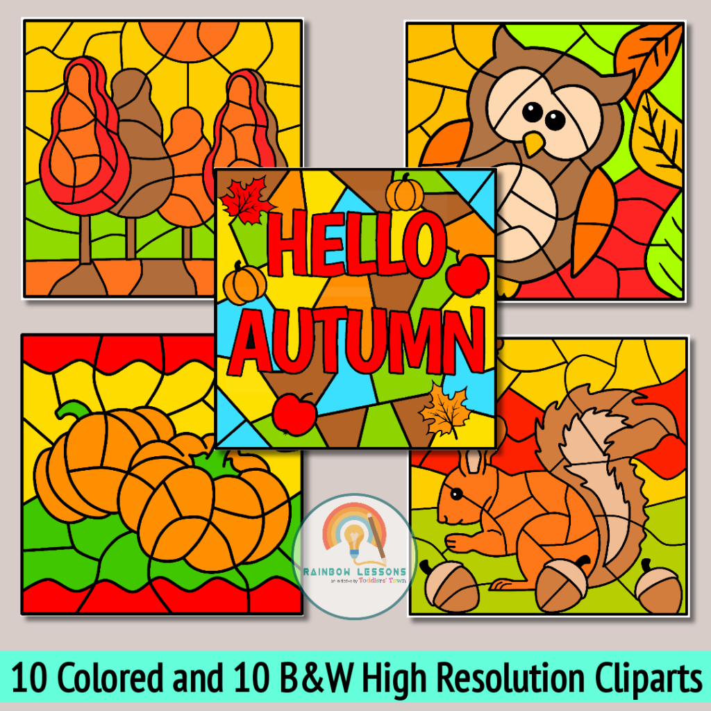 Autumn Color By Number Clipart | Color by Code Fall ClipArt | Fall ...
