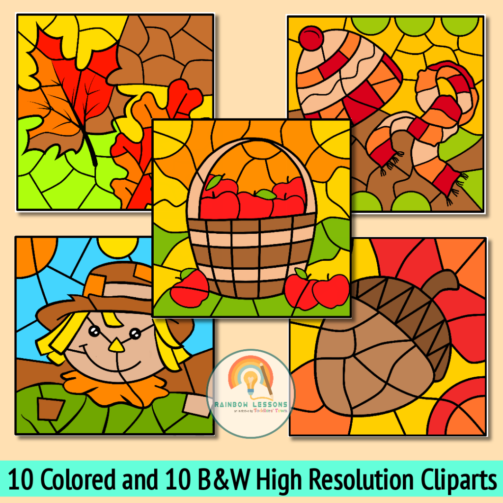 Autumn Color By Number Clipart | Color by Code Fall ClipArt | Fall ...