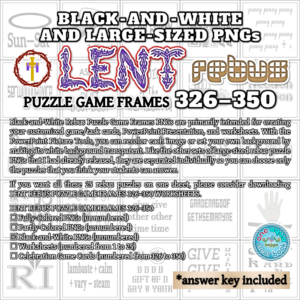 Black-and-White Rebus Puzzle Game Frames 301–400 PNGs - Made By Teachers