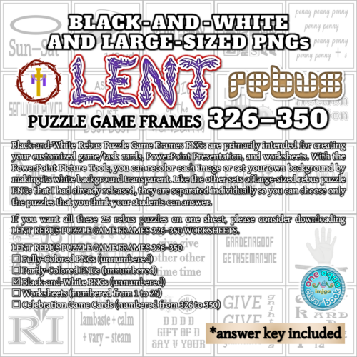 Black-&-White LENT Rebus PNGs 326–350 - Made By Teachers