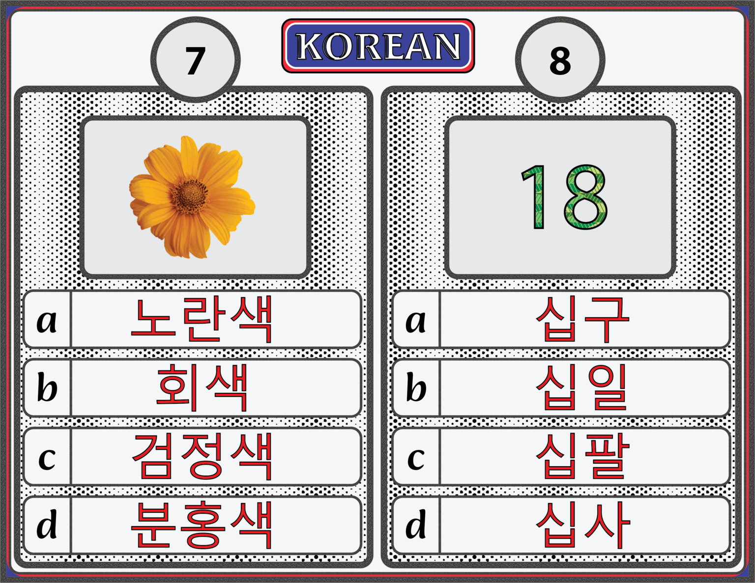 Korean Task Cards - Numbers (Sino-Korean) & Colors - Made By Teachers