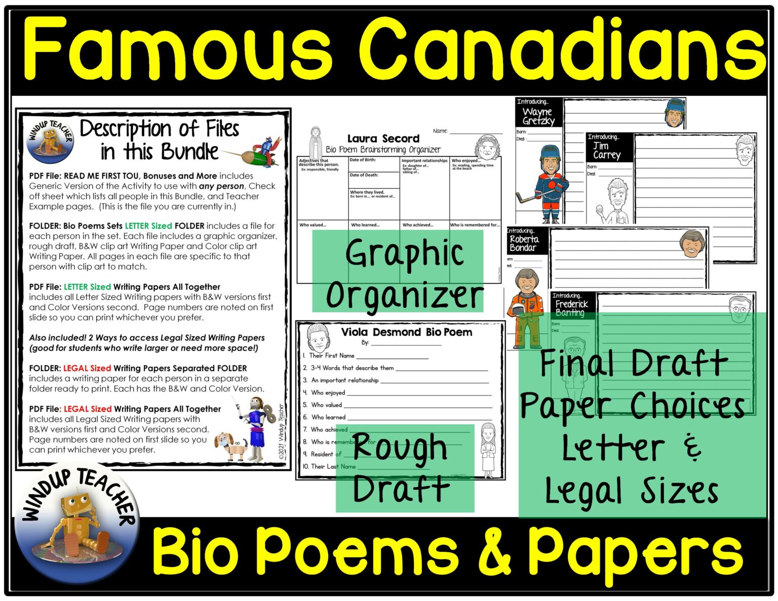 Famous Canadians Biography Poem Activity and Writing Papers - Made By ...