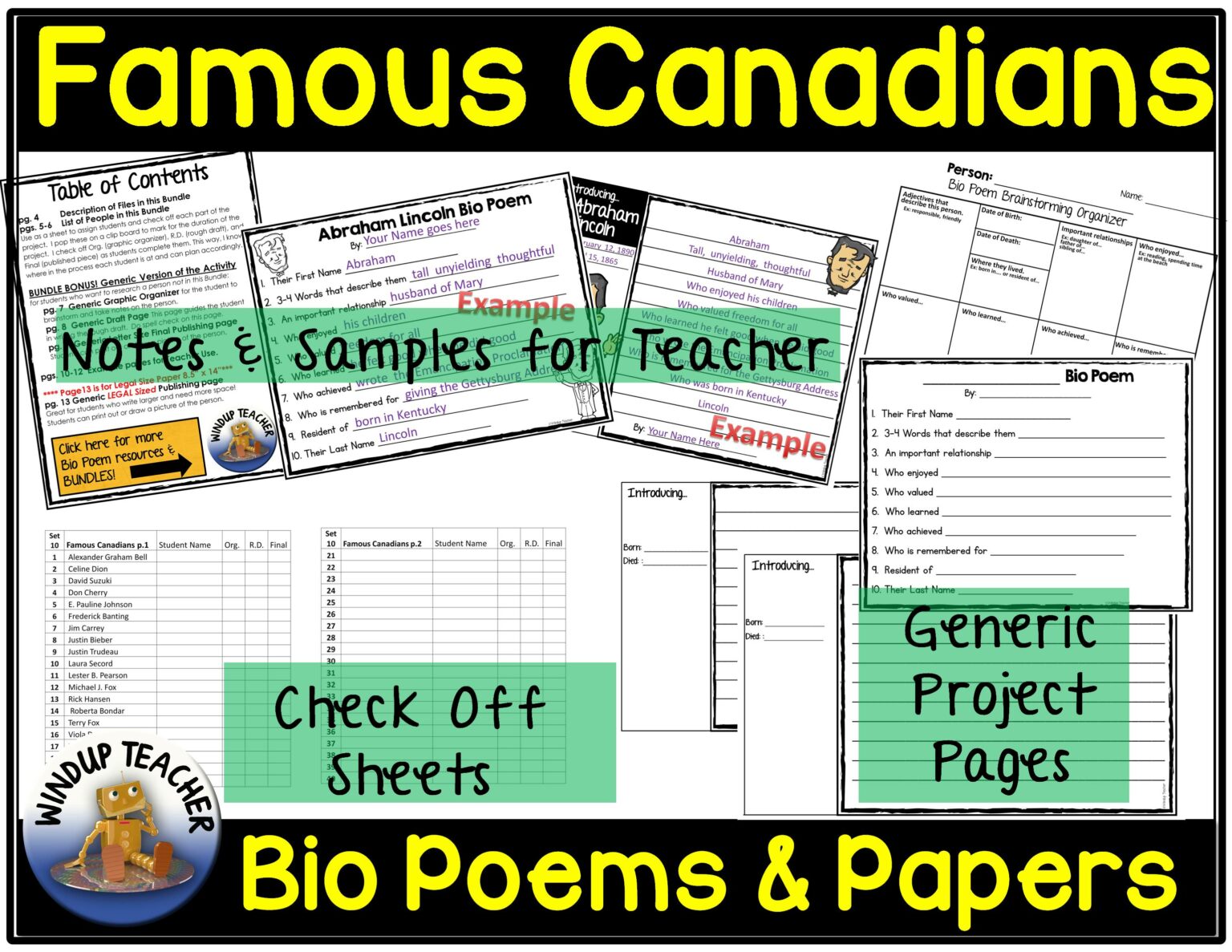 Famous Canadians Biography Poem Activity and Writing Papers - Made By ...