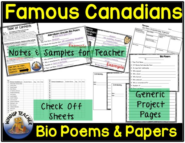Famous Canadians Biography Poem Activity and Writing Papers - Made By ...