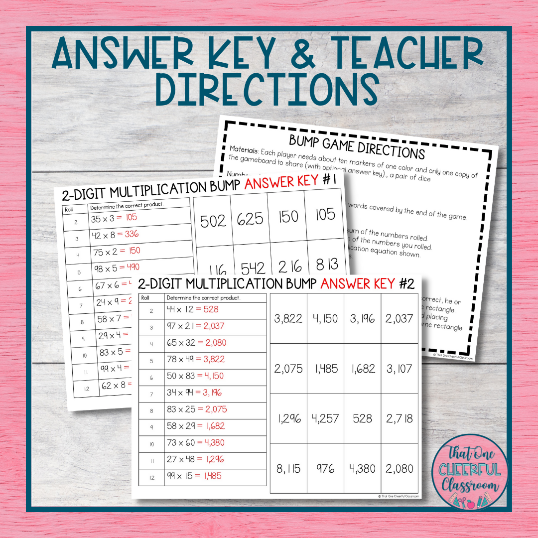 2 Digit by 1 Digit and 2 Digit by 2 Digit Multiplication Bump Games ...