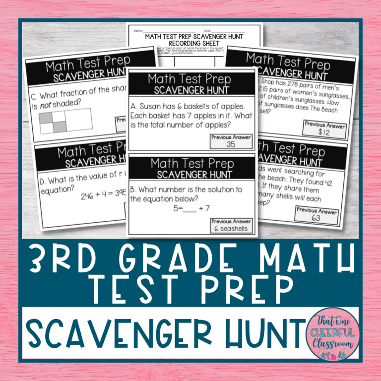 3rd Grade End of the Year Math Test Prep Review Scavenger Hunt - Made ...