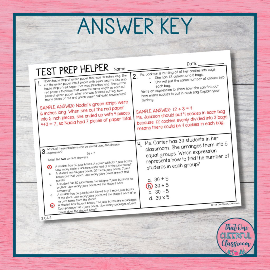 3rd Grade Test Prep Operations and Algebraic Thinking Standards Helpers ...