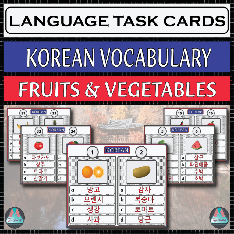 Korean Task Cards - Fruits & Vegetables | Made By Teachers