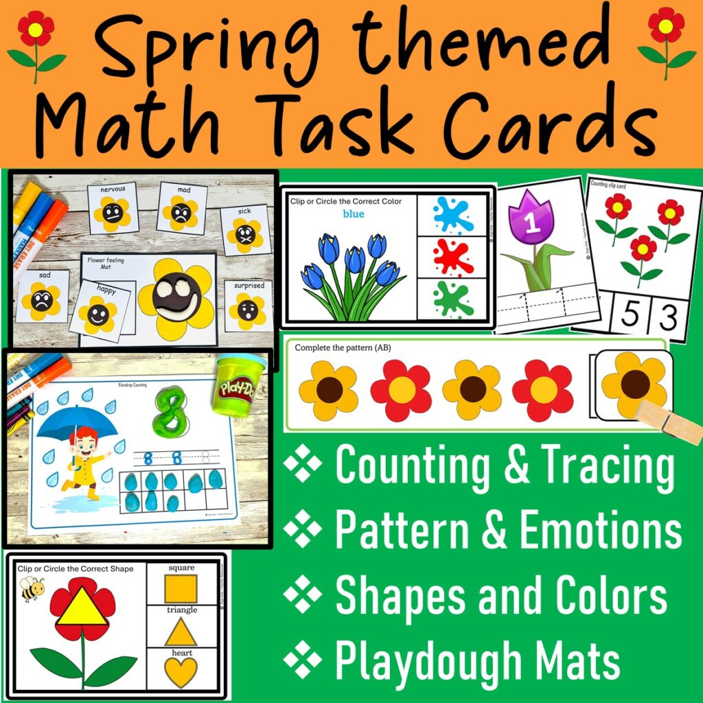 Spring Math Task Cards Bundle, Number Counting, Shapes, Colors, Mats ...