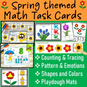 Spring Math Task Cards Bundle, Number Counting, Shapes, Colors, Mats ...
