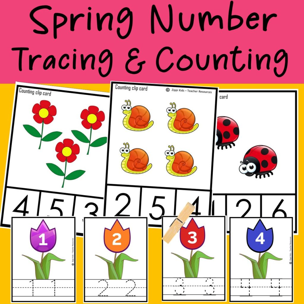 Spring Math Task Cards Bundle, Number Counting, Shapes, Colors, Mats ...