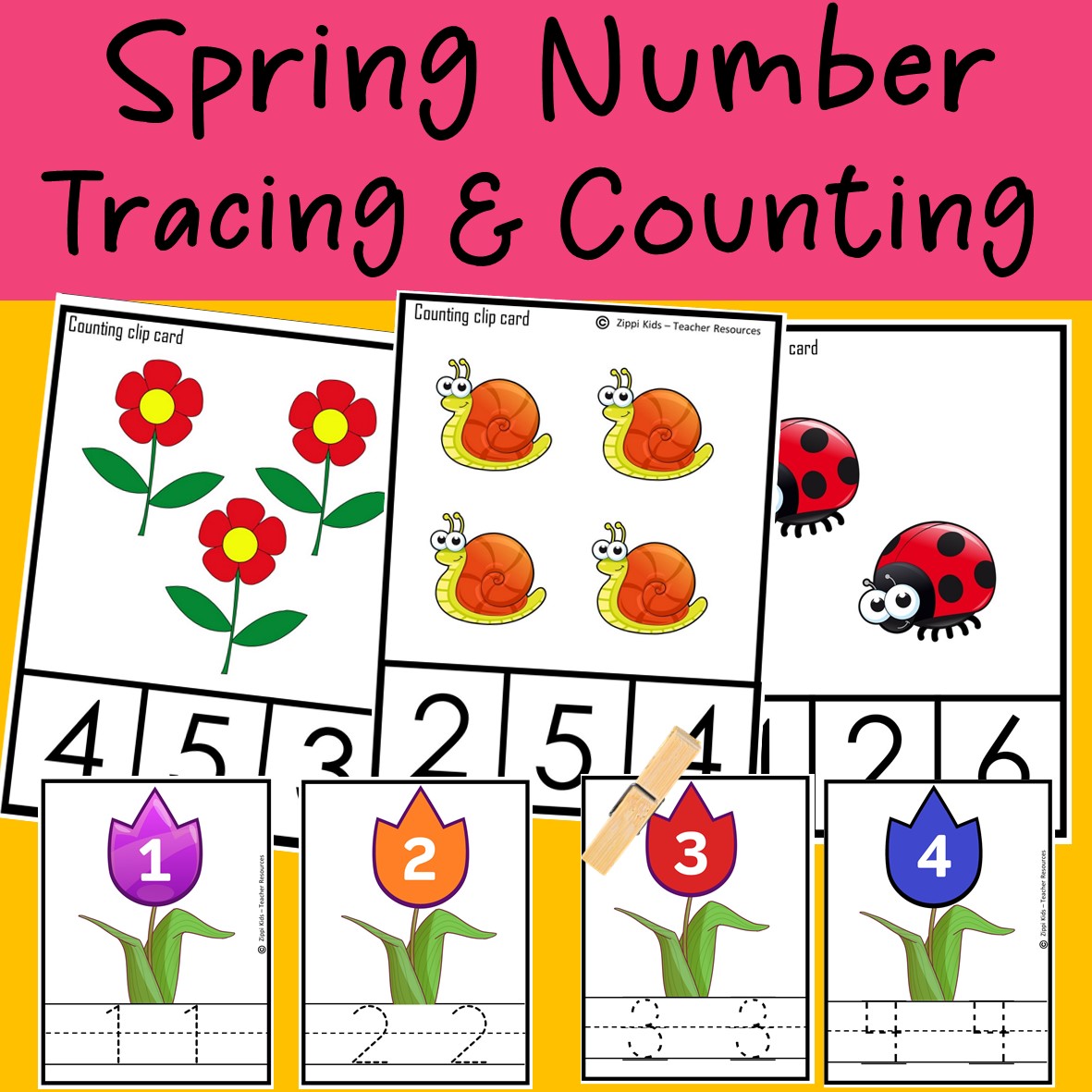 Spring Math Task Cards Bundle, Number Counting, Shapes, Colors, Mats ...