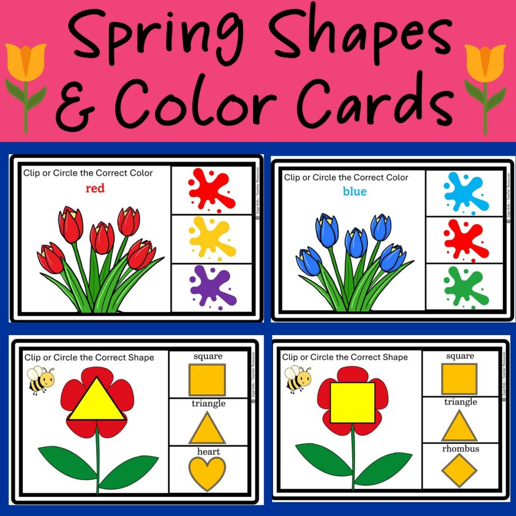 Spring Math Task Cards Bundle, Number Counting, Shapes, Colors, Mats ...