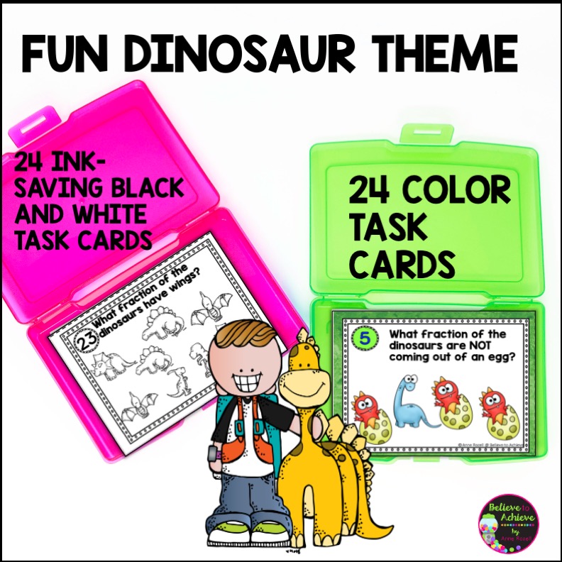 Fractions as Part of a Set Task Cards | Dinosaur Theme | Made By Teachers