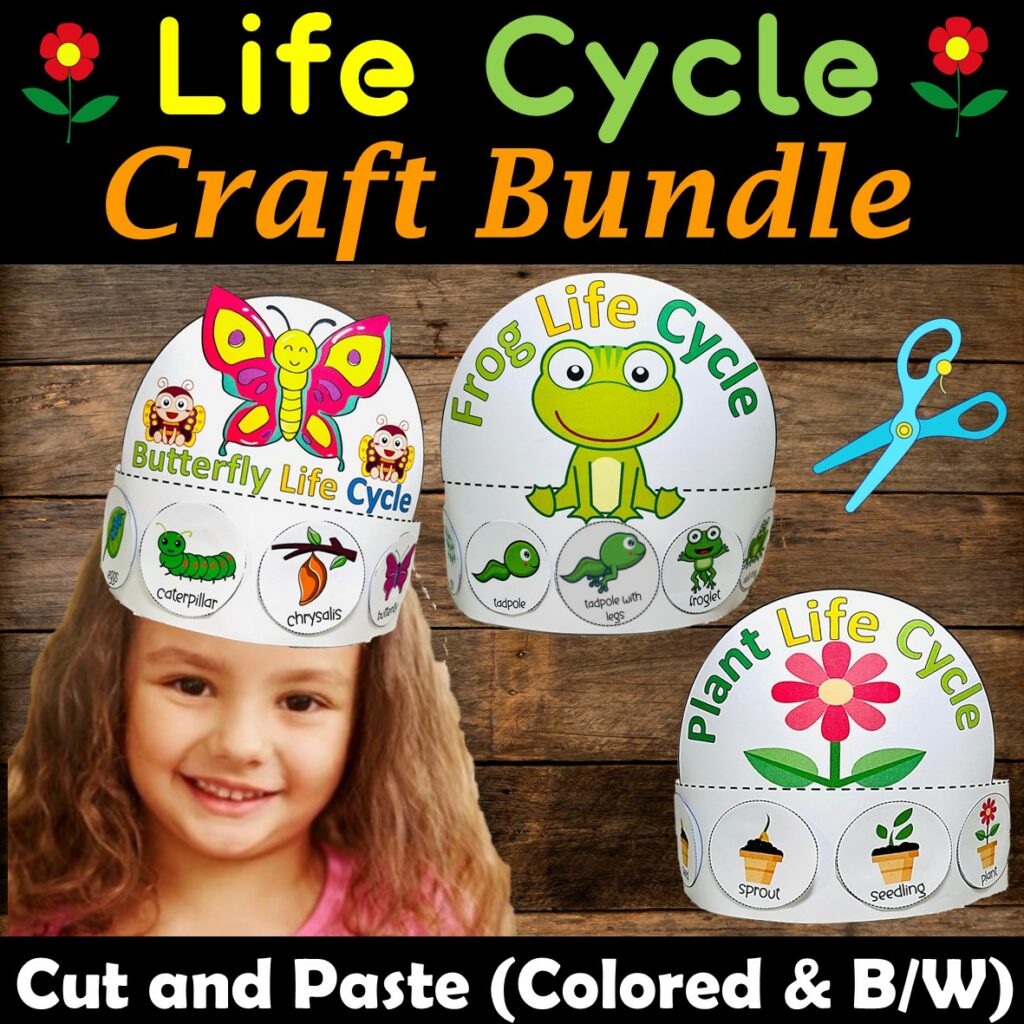 Life Cycle of a Butterfly, Frog & Plant Hat Crown Craft,Sequencing ...