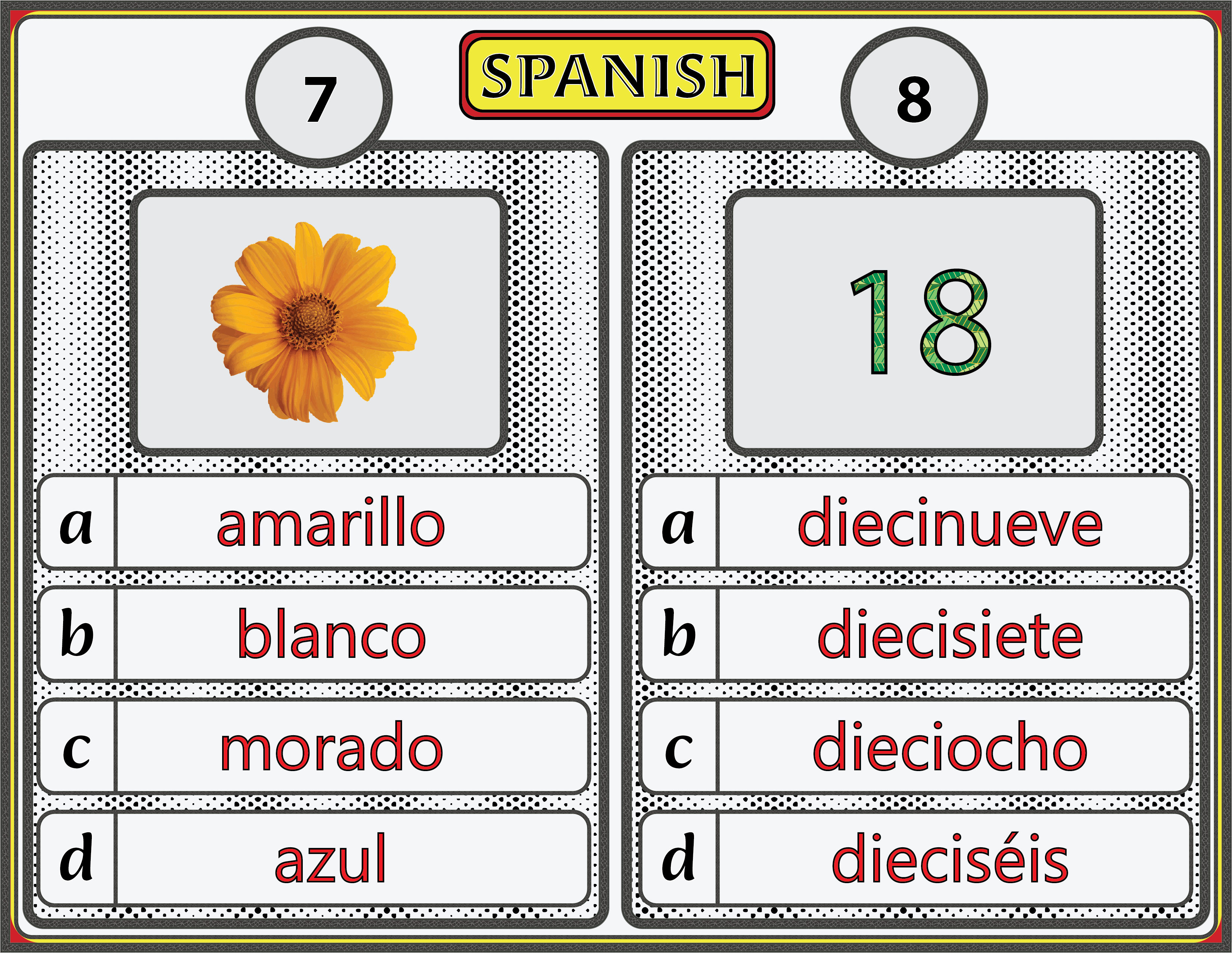 Spanish Task Cards - Numbers & Colors | Made By Teachers