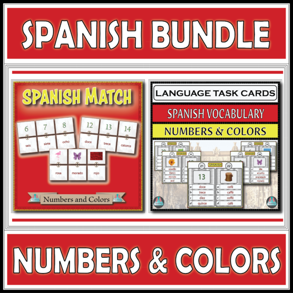 Spanish Match & Task Cards - Numbers & Colors Bundle - Made By Teachers