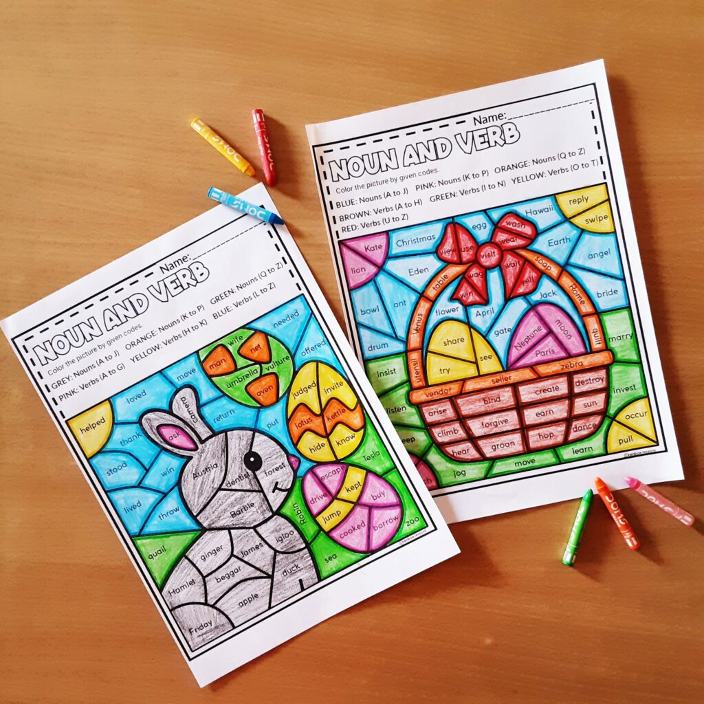 Easter Color By Code | Easter Coloring Sheets | Noun and Verb Sort ...