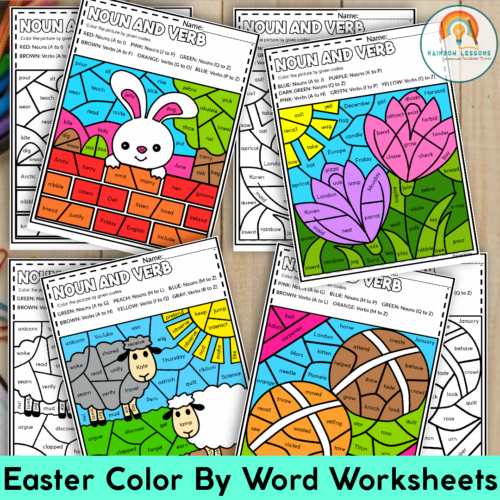 Easter Color By Code | Easter Coloring Sheets | Noun and Verb Sort ...
