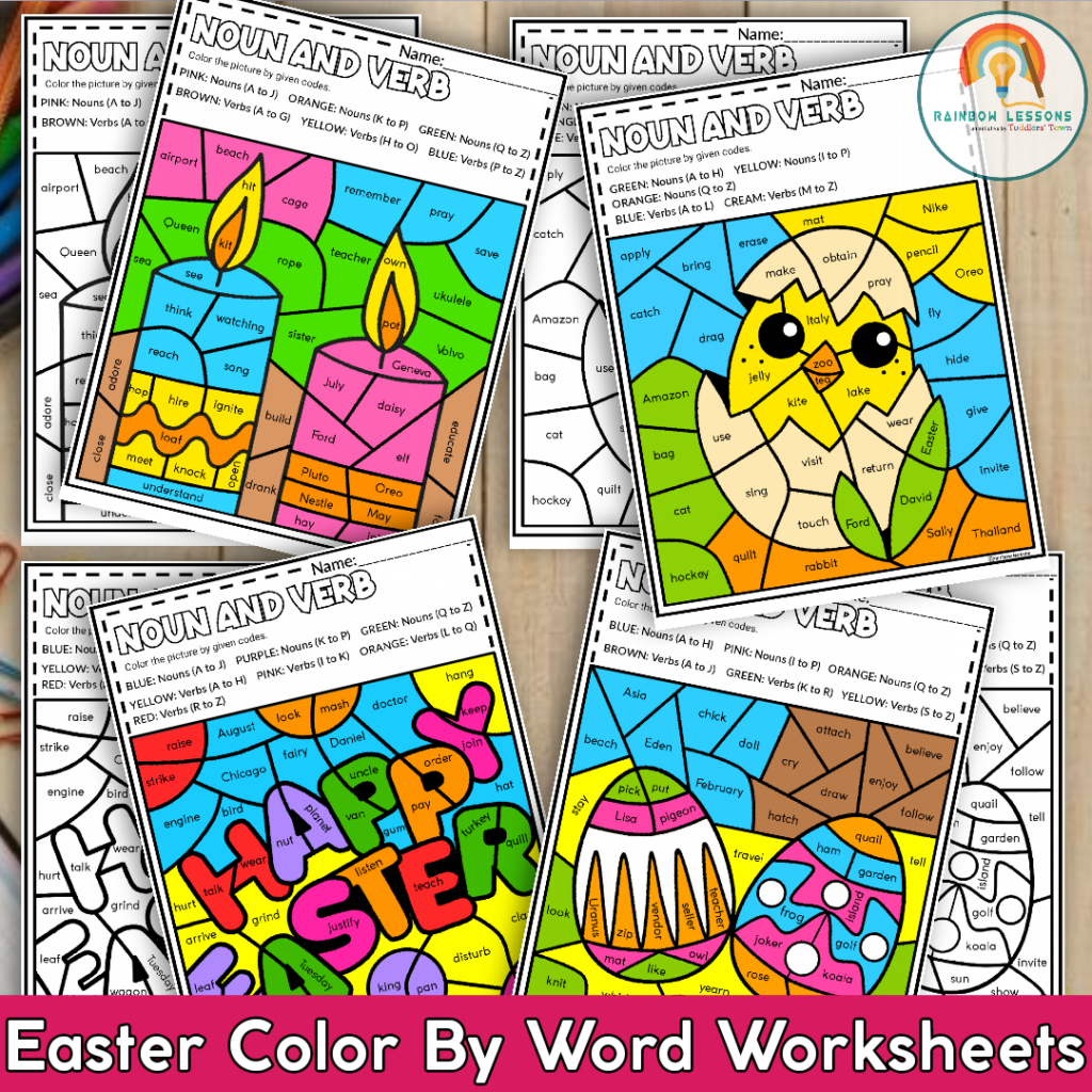Easter Color By Code | Easter Coloring Sheets | Noun and Verb Sort ...