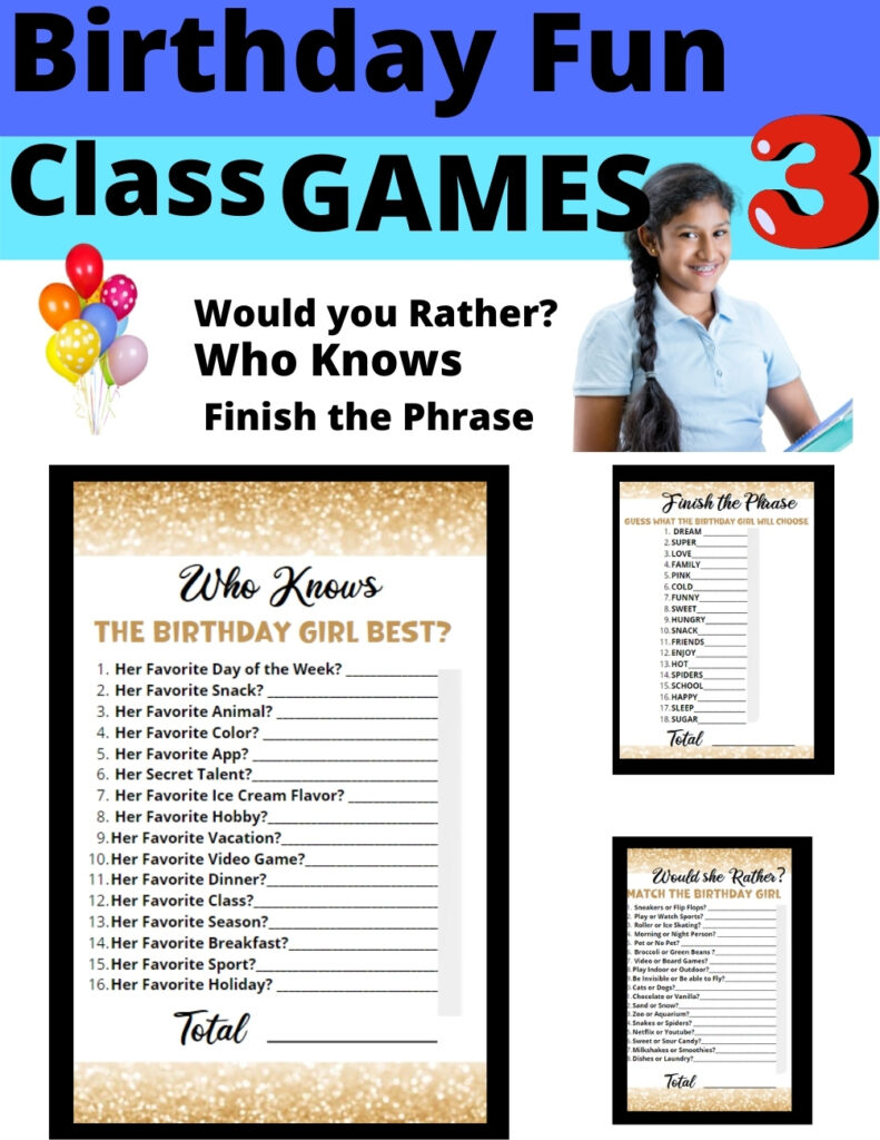 Birthday Fun Girls Student Activities, Games, All Ages, Party, Lesson ...