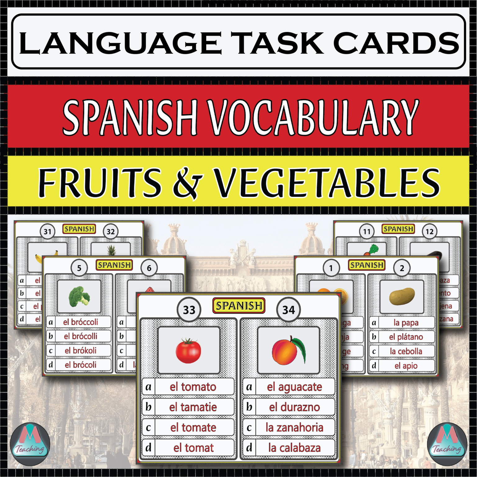 Spanish Task Cards - Fruits & Vegetables - Made By Teachers