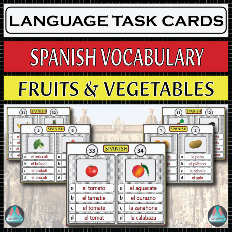 Spanish Match & Task Cards - Fruits & Vegetables Bundle - Made By Teachers