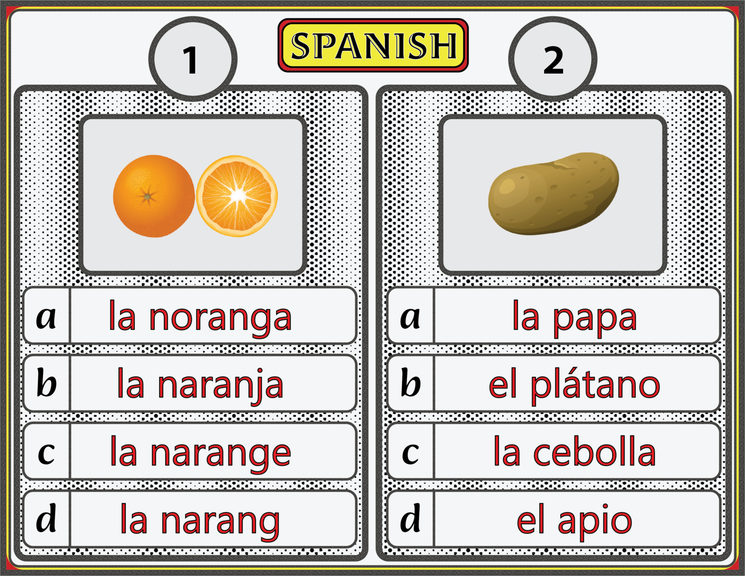 Spanish Task Cards - Fruits & Vegetables - Made By Teachers
