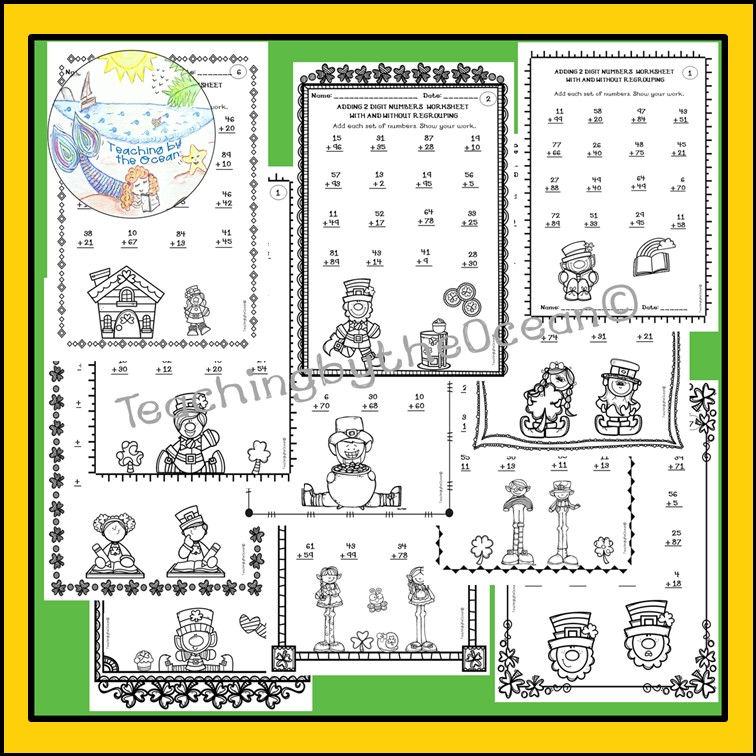 Adding 2 Digit Numbers Worksheets - St. Patrick's Day Themed | Made By ...