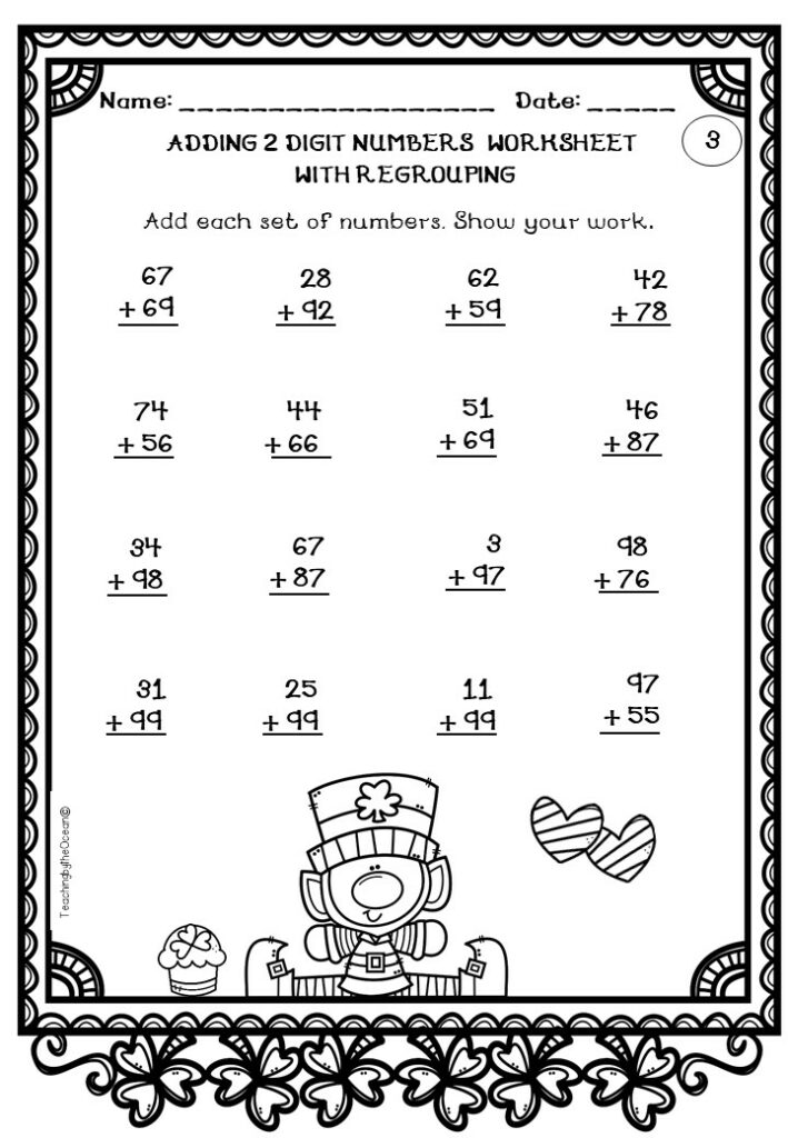 Adding 2 Digit Numbers Worksheets - St. Patrick's Day Themed | Made By ...