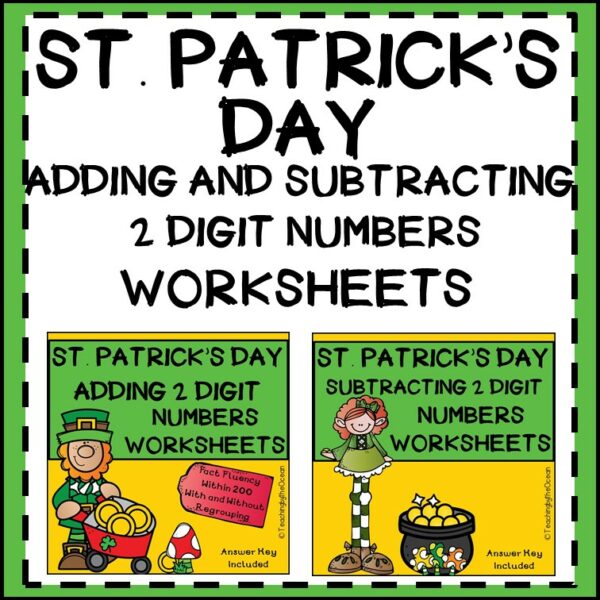 Adding and Subtracting 2 Digit Numbers Worksheets - St. Patrick's Day ...