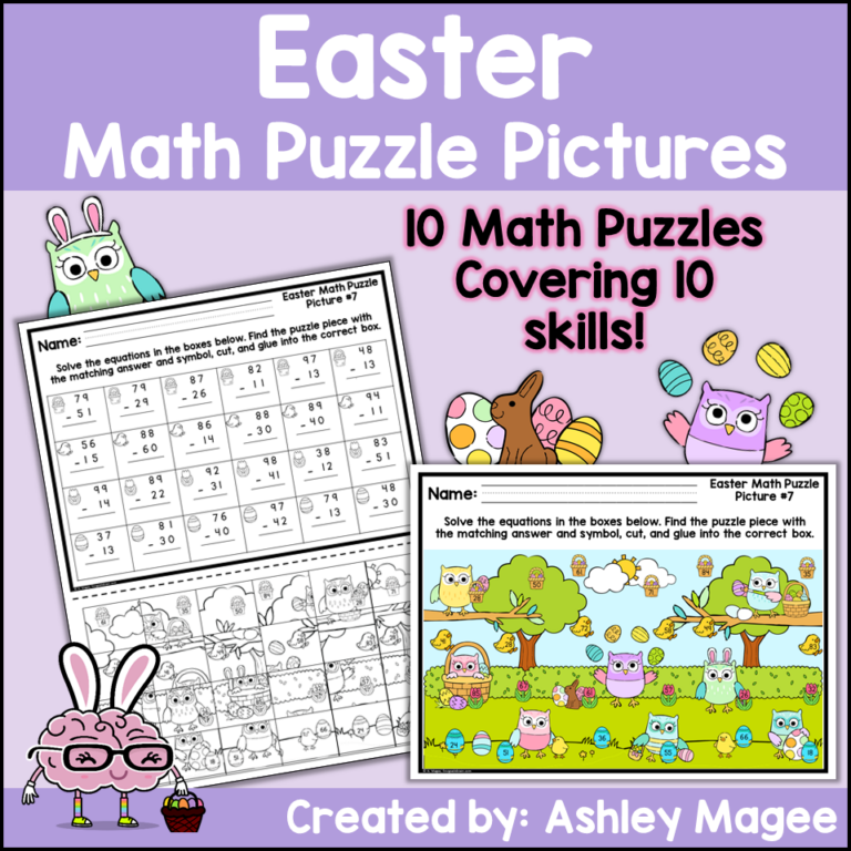 Easter Math Puzzle Pictures with Writing Activity: Addition, Subtract ...