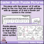 Easter Math Puzzle Pictures with Writing Activity: Addition, Subtract ...