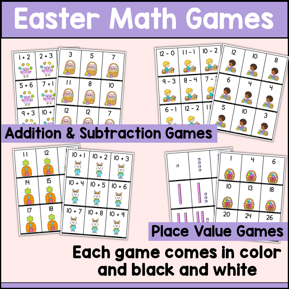 Easter Math Card Games: 13 Games for Addition, Time, Place Value, and ...