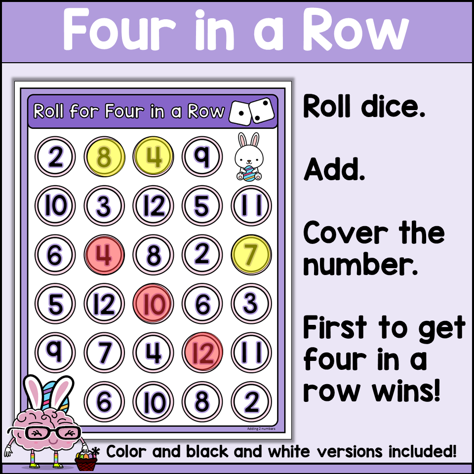 Easter Four in a Row Addition Game Math Center Roll and Add | Made By ...