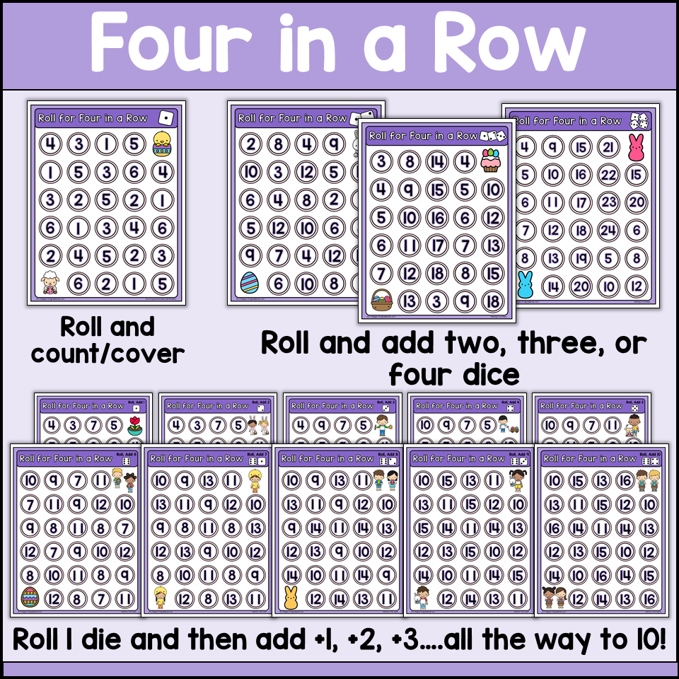 Easter Four in a Row Addition Game Math Center Roll and Add | Made By ...