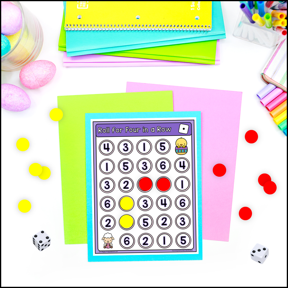 Easter Four in a Row Addition Game Math Center Roll and Add | Made By ...