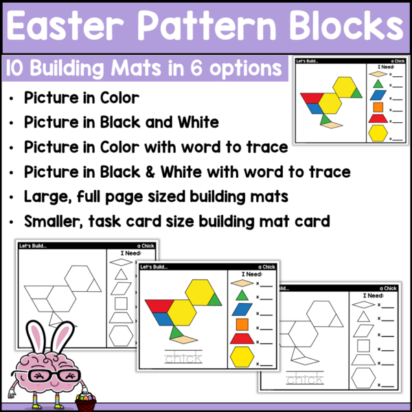 Let's Build - Easter Pattern Block Mats and Task Cards Center with ...