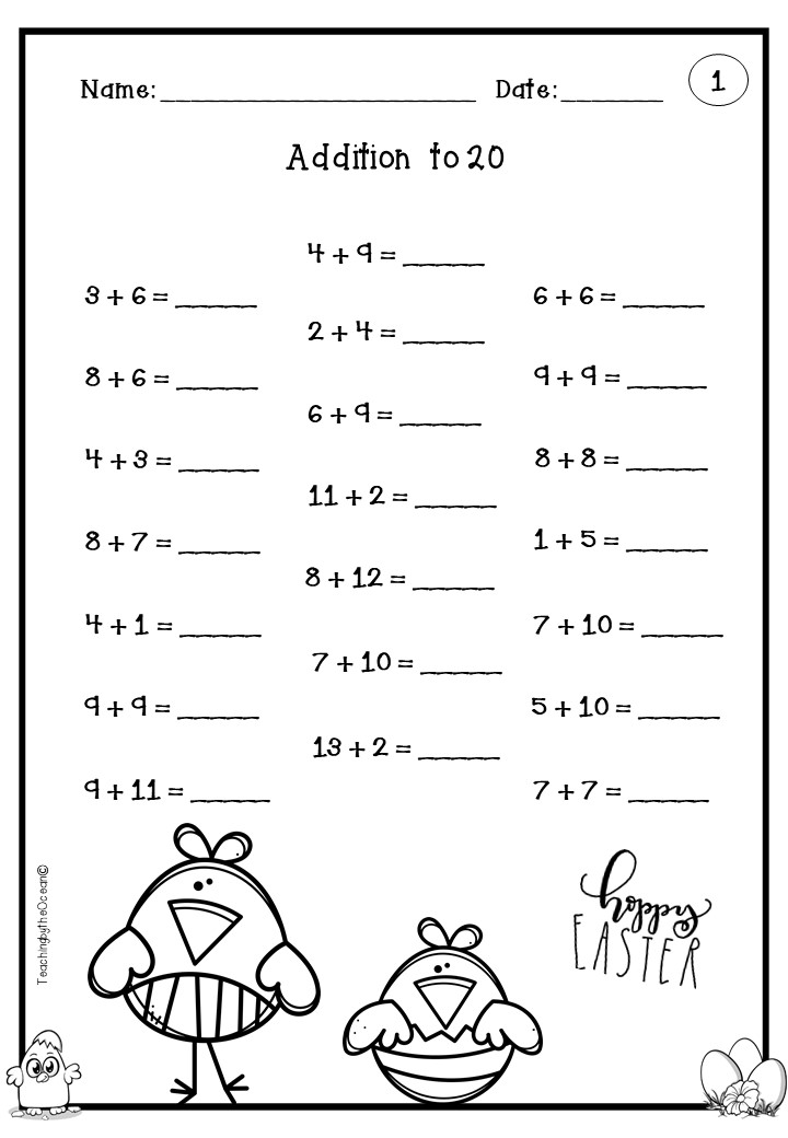 Addition to 20 Fact Fluency Worksheets - Easter Themed - Made By Teachers