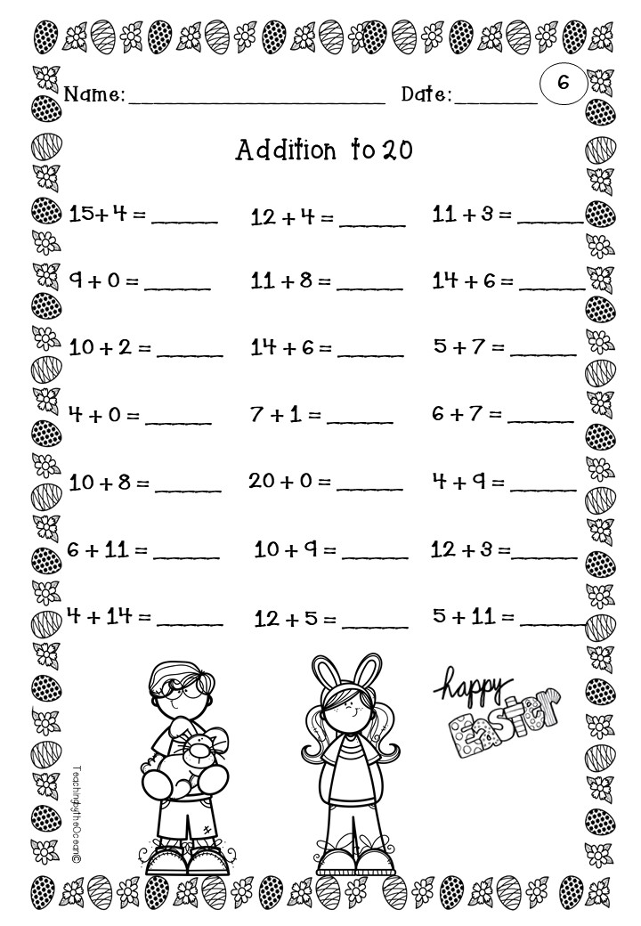 Addition to 20 Fact Fluency Worksheets - Easter Themed - Made By Teachers