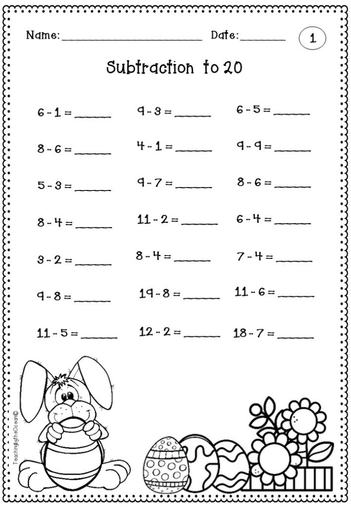 Easter Subtraction to 20 Fact Fluency Worksheets | Made By Teachers